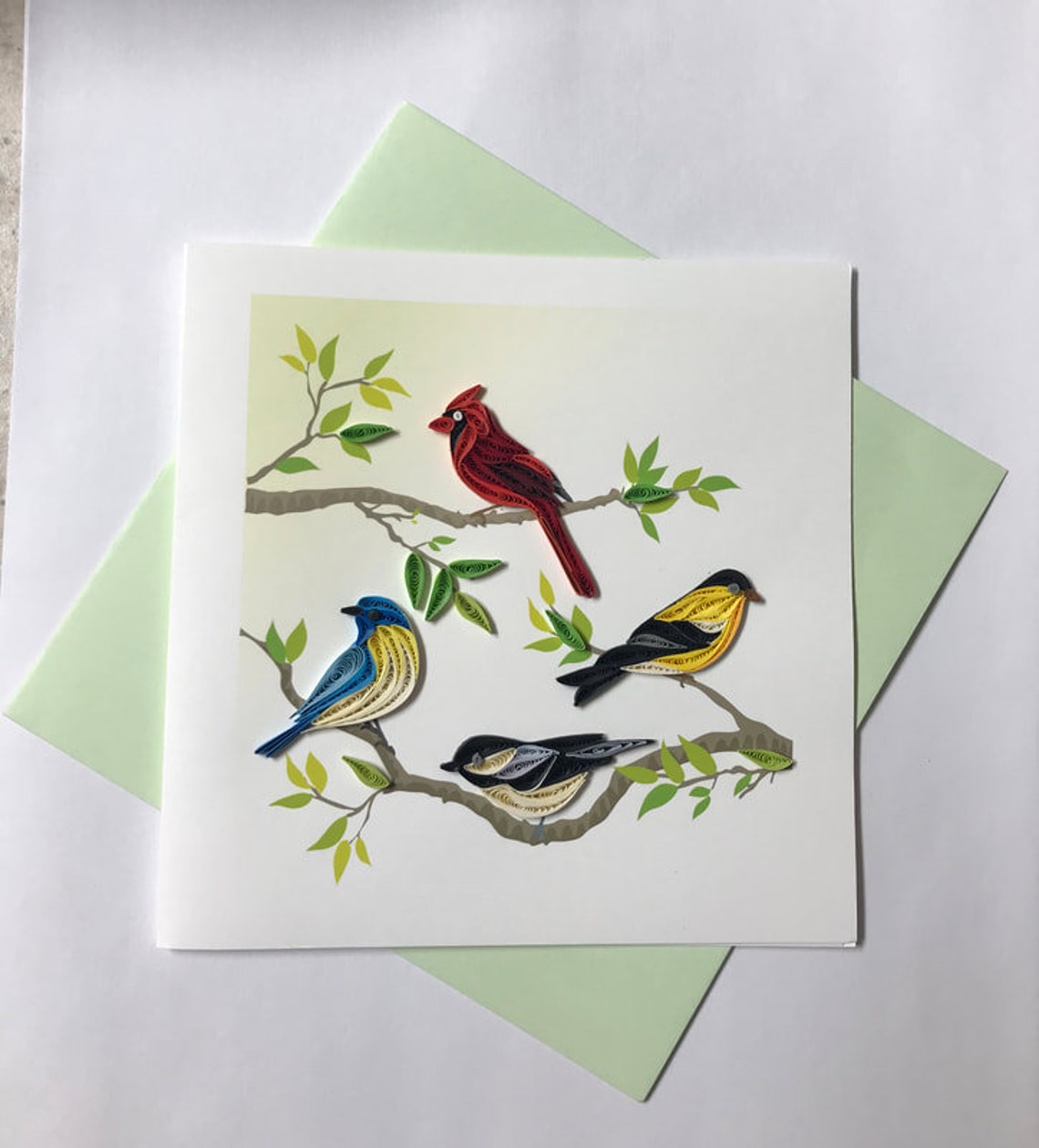 Four Birds Quilling Greeting Card, Handmade Greeting Card, Quilling ...