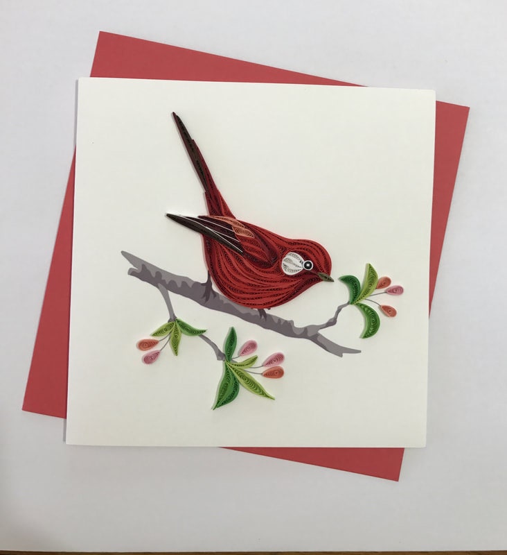 Red Bird Quilling Greeting Card, Handmade Greeting Card, Quilling Cards ...