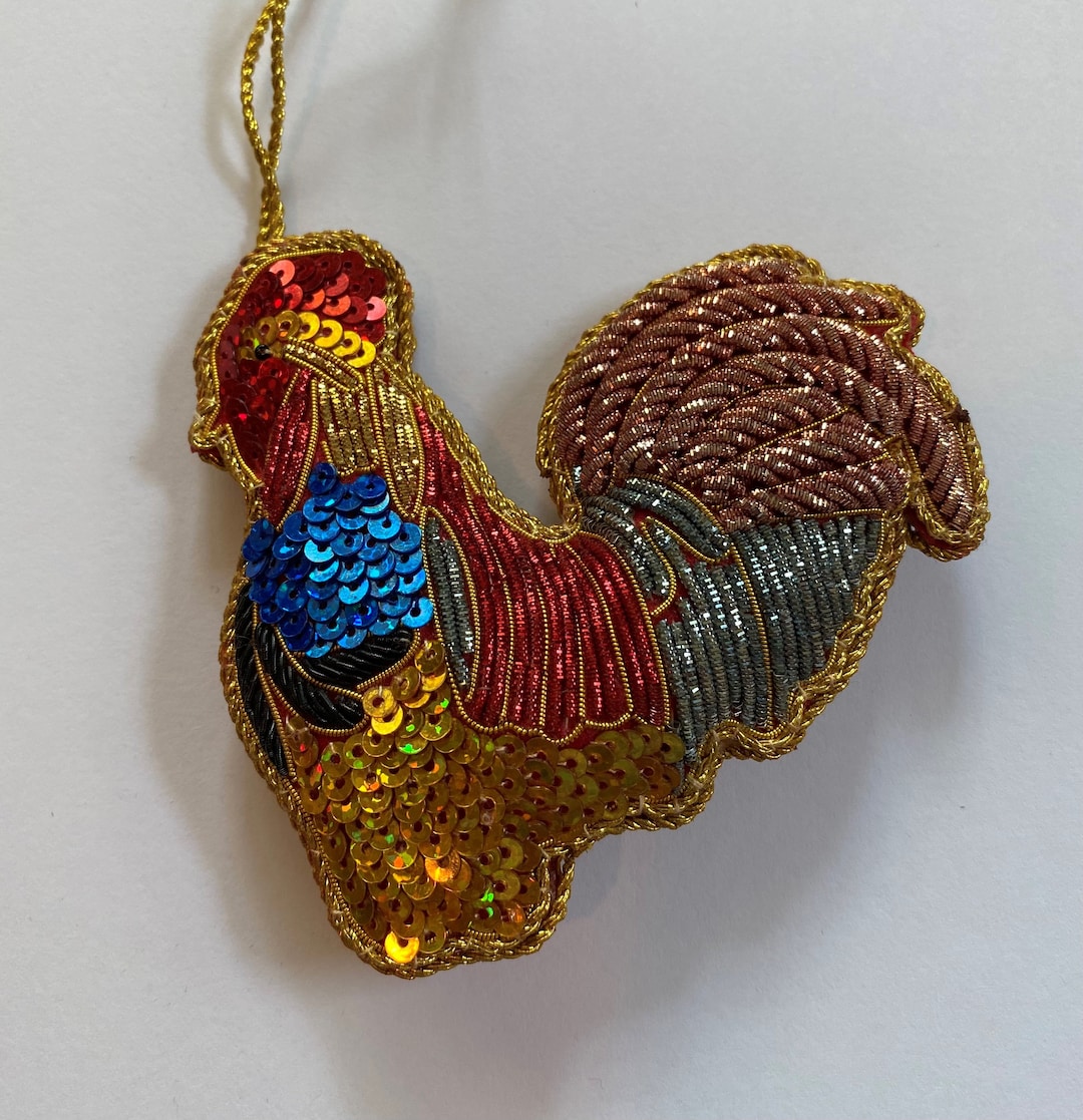 Rooster Sequin Ornament, Handmade Ornament, Handmade Gift, Christmas ...