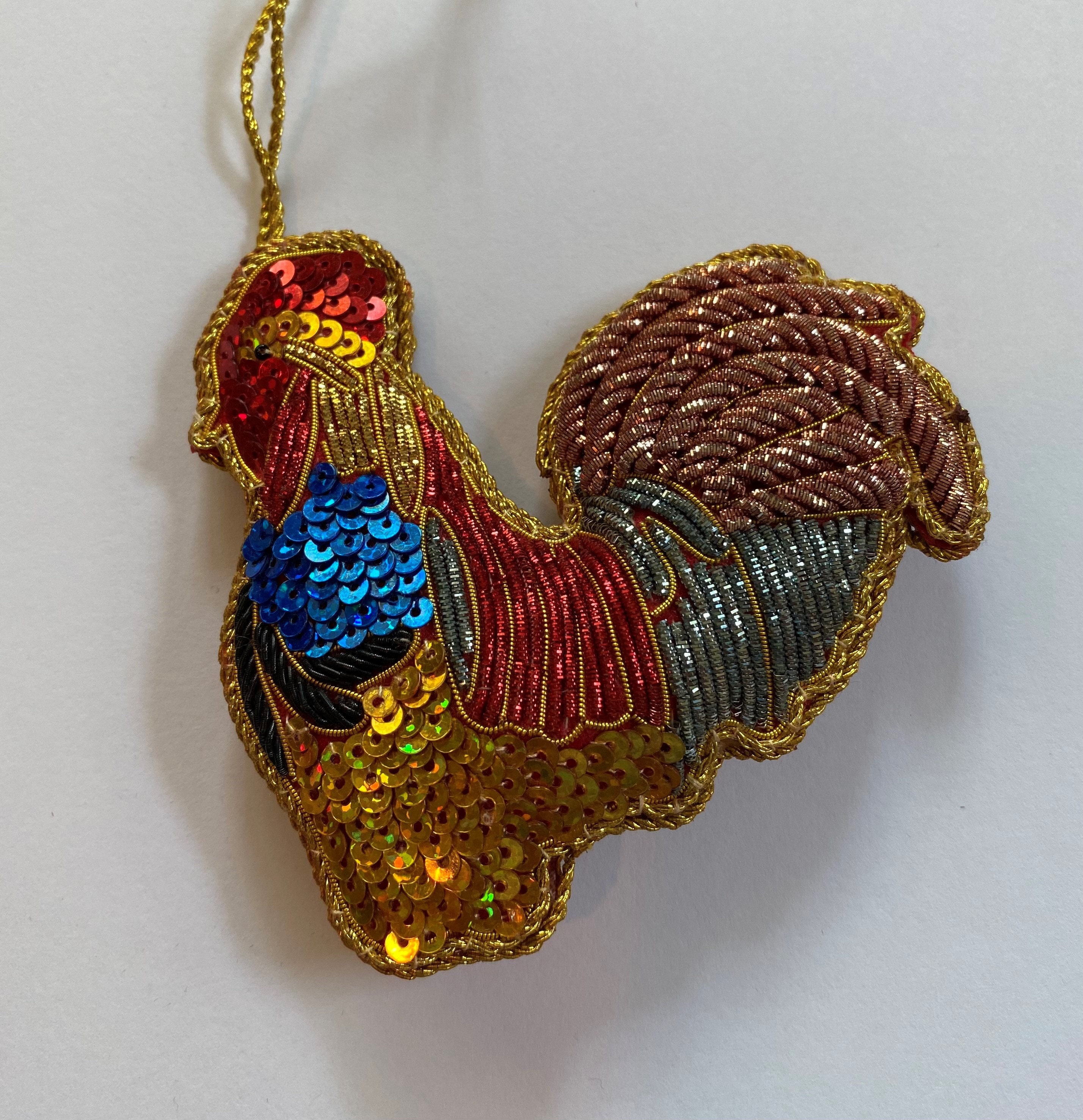Rooster Sequin Ornament, Handmade Ornament, Handmade Gift, Christmas ...