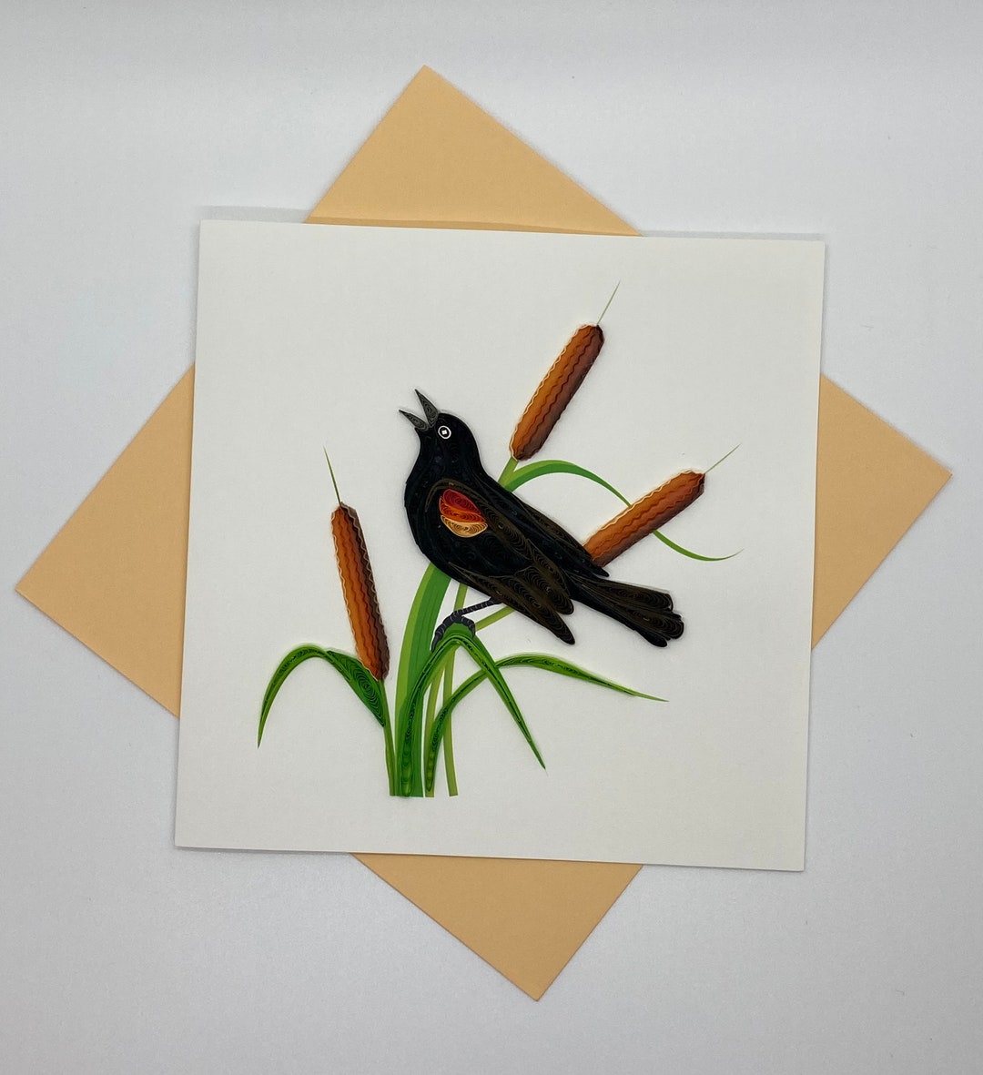 Red Wing Blackbird Quilling Greeting Card, Handmade Greeting Card ...