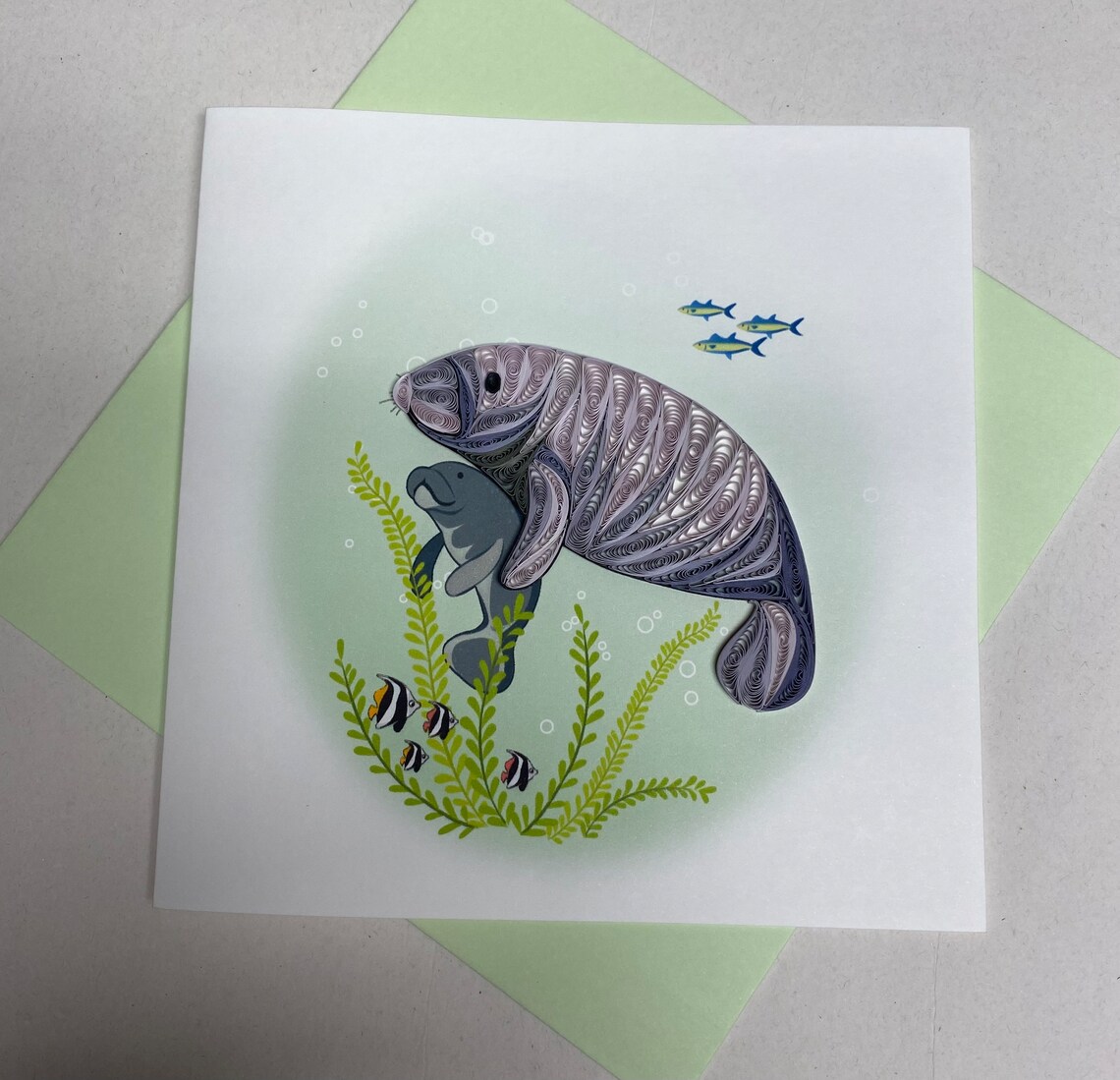 Manatee Card, Quilling Greeting Card, Handmade Greeting Card, Quilling ...