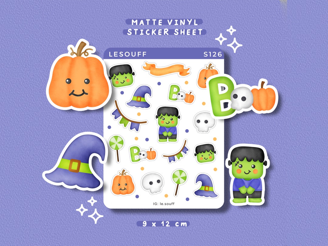 Frankenstein Monster Boo Halloween Stickers Sheet/ Matte Vinyl Deco ...