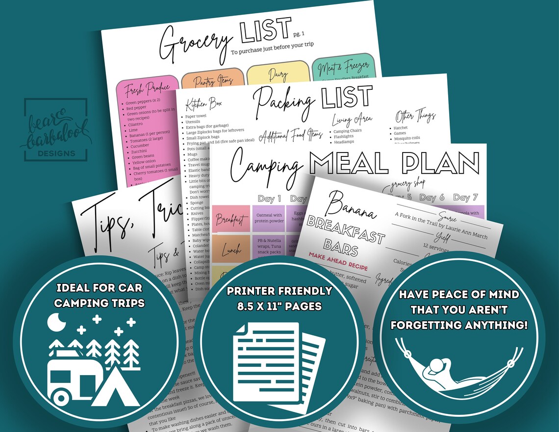 Printable 7-day High Protein Camping Meal Plan for 4 | Grocery List ...