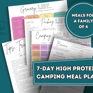 Printable 7-day High Protein Camping Meal Plan for 4 | Grocery List ...