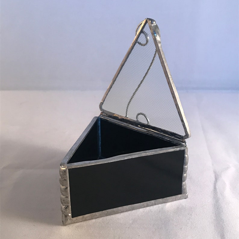 Stained Glass Triangle Jewelry and Keepsake Box - Textured Clear/black ...