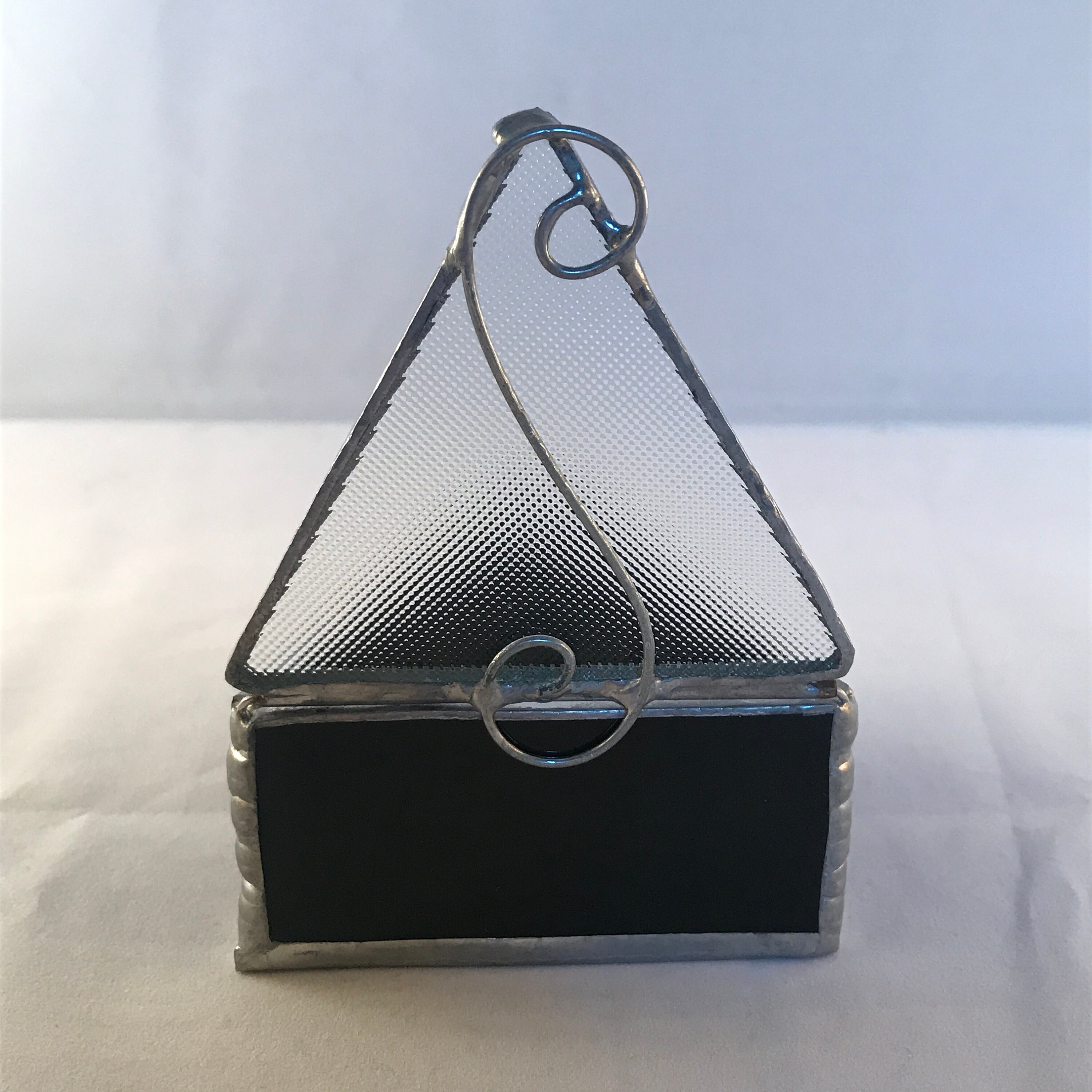 Stained Glass Triangle Jewelry and Keepsake Box - Textured Clear/black ...