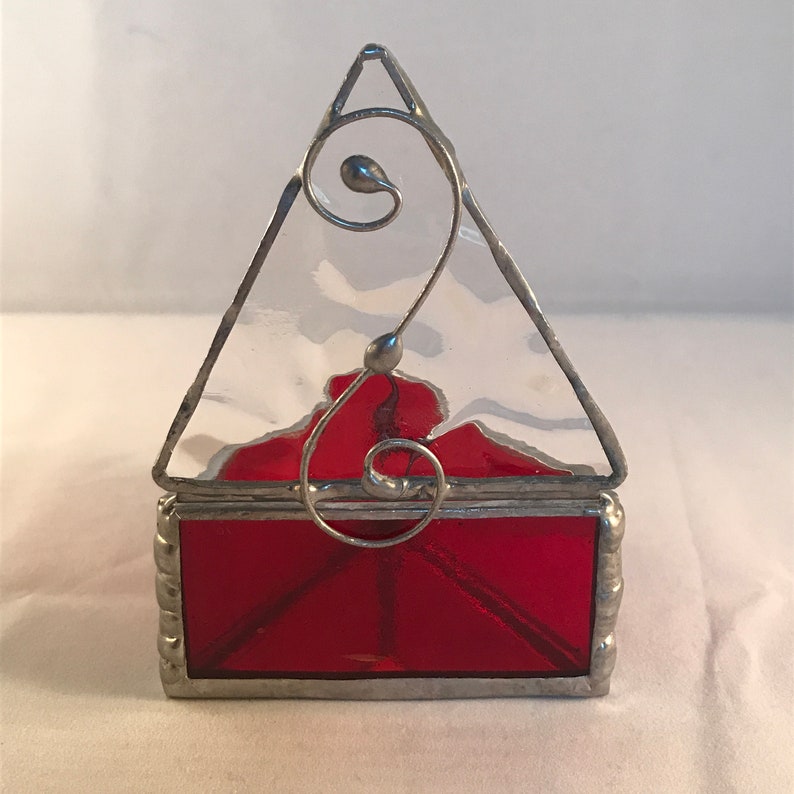 Stained Glass Triangle Jewelry and Keepsake Box Textured Clear/red - Etsy