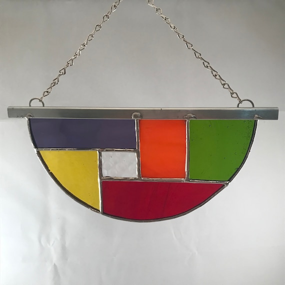 Unique Stained Glass Semicircle Suncatcher Purple Red - Etsy