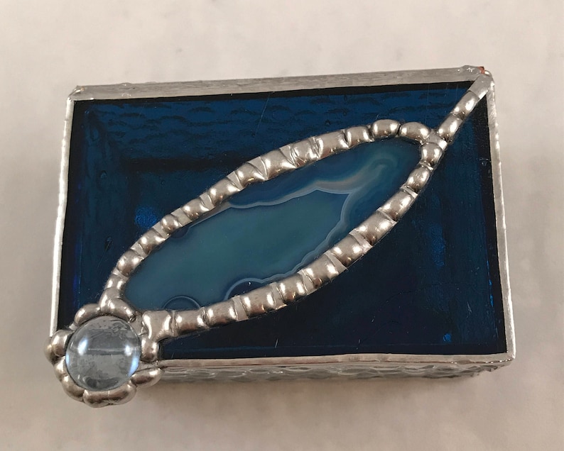 Stained Glass Jewelry/keepsake Box With Agate Slice - Etsy