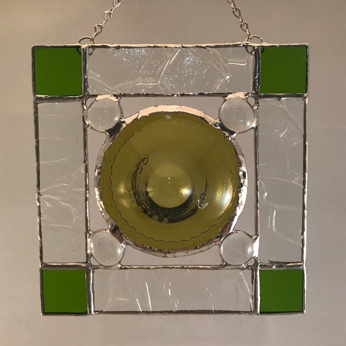 Unique Stained Glass Suncatcher - Green, Textured Clear - Etsy