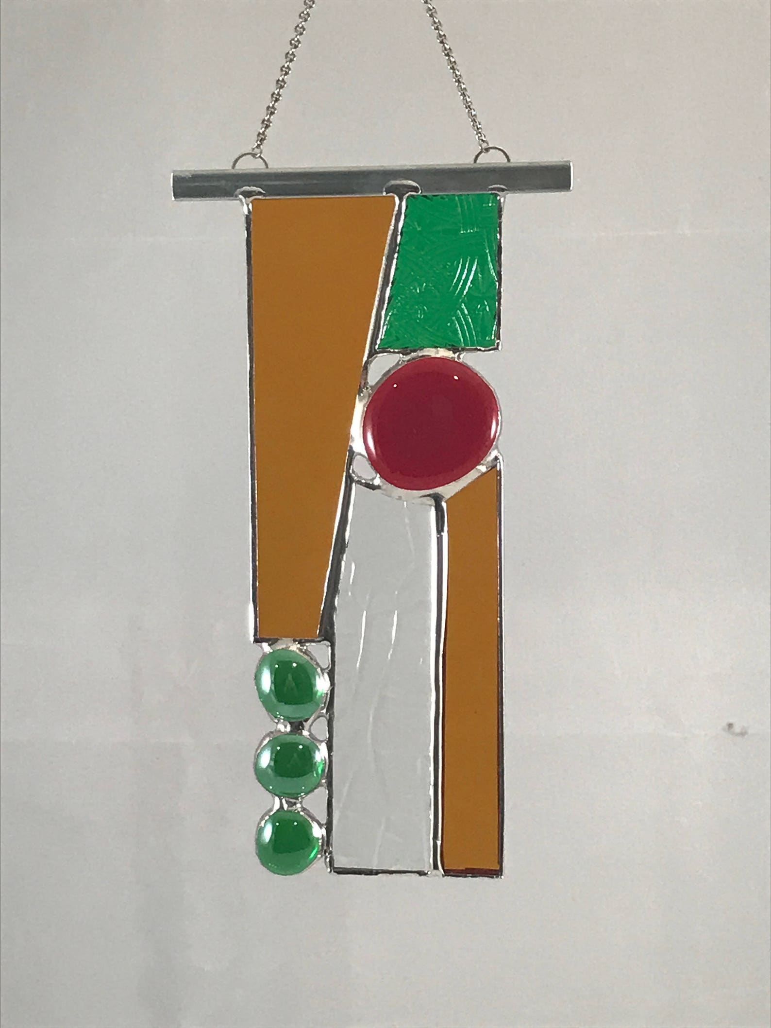 Unique Stained Glass Suncatcher Panel - Amber/green/red/textured Clear ...