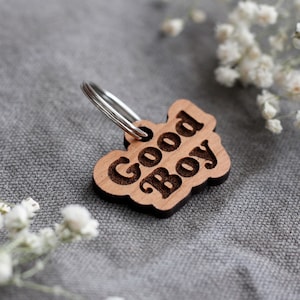 Good Boy Badge Style Engraved Wooden Pet Tag / Unique Pet Tag / Pet Tag ...