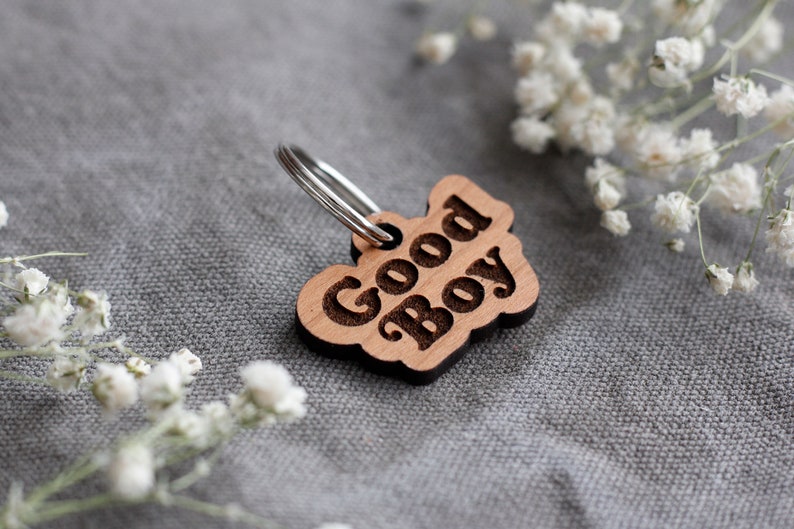 Good Boy Badge Style Engraved Wooden Pet Tag / Unique Pet Tag - Etsy