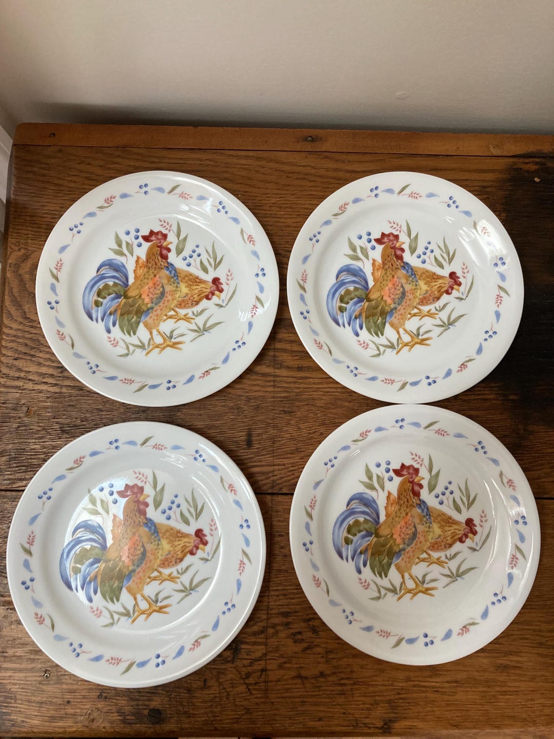 Set of Four Corelle Country Morning Salad Plates, Corelle Rooster ...