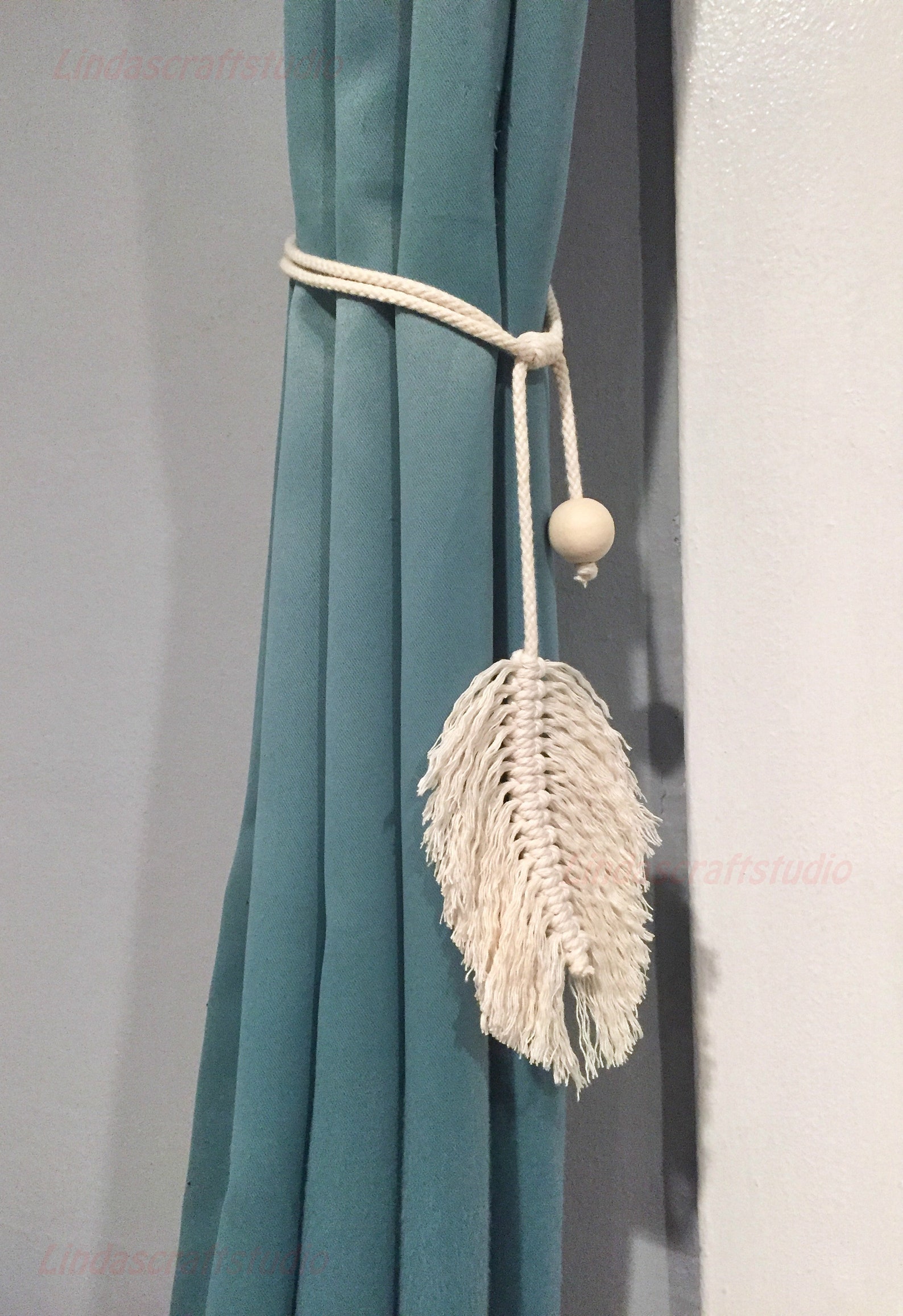 Macrame Bead and Feather Curtain Tiebacks Nautical Curtain - Etsy