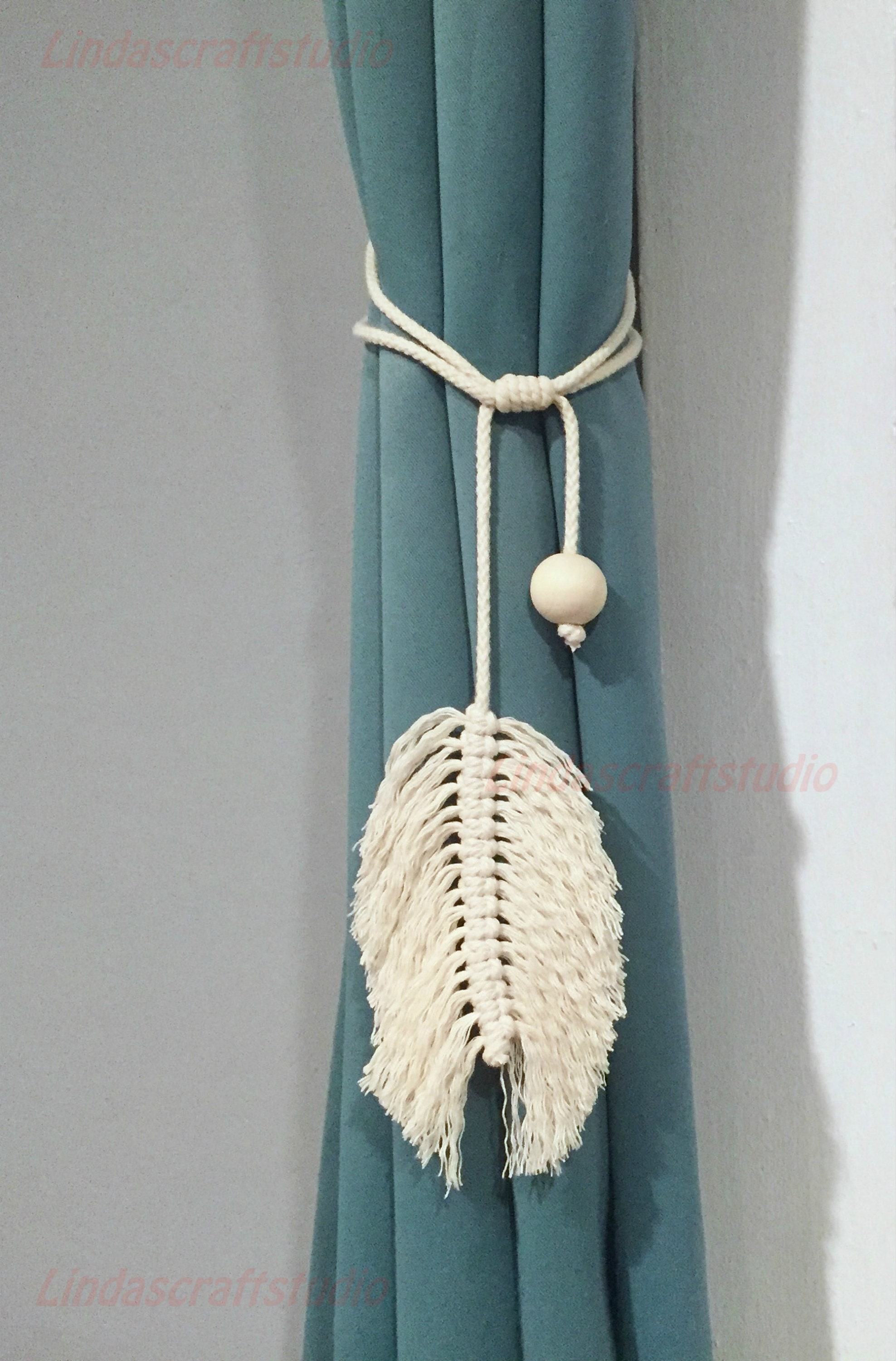 Macrame Bead and Feather Curtain Tiebacks Nautical Curtain | Etsy