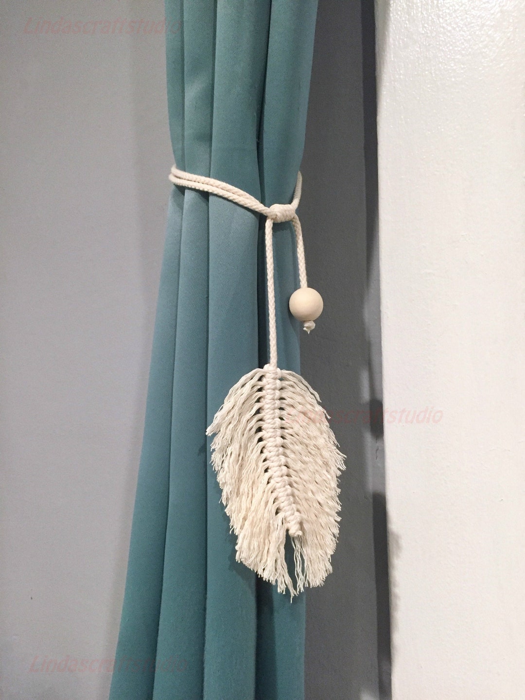 Macrame Bead and Feather Curtain Tiebacks, Nautical Curtain Holders ...