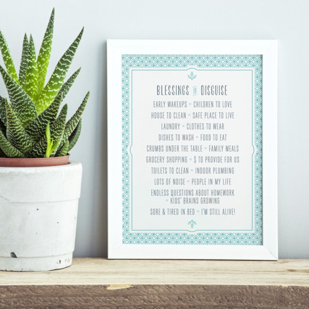 BLESSINGS IN DISGUISE Classic Wall Art, Thankful Grateful Inspirational ...