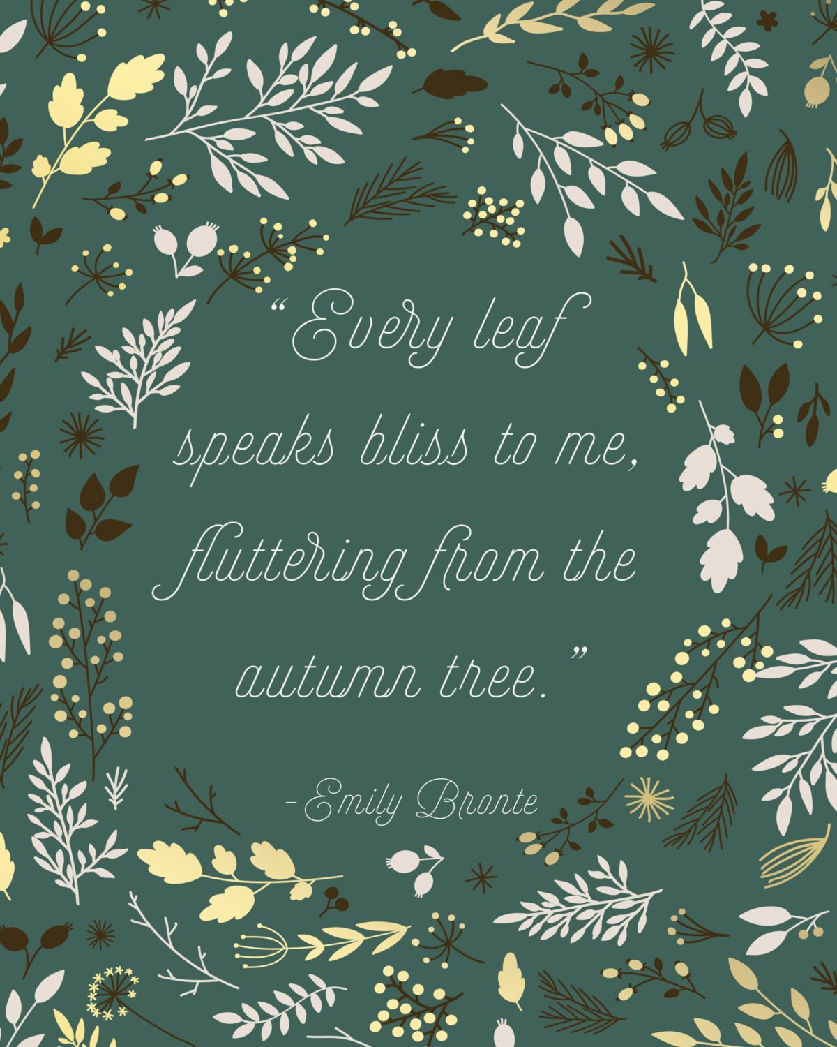 Emily Bronte Autumn Quote Print, Fall Leaf, Seasonal Print, Every Leaf ...