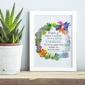 2 Corinthians 5:17 Succulent Watercolor Wreath Printable Art, Digital ...