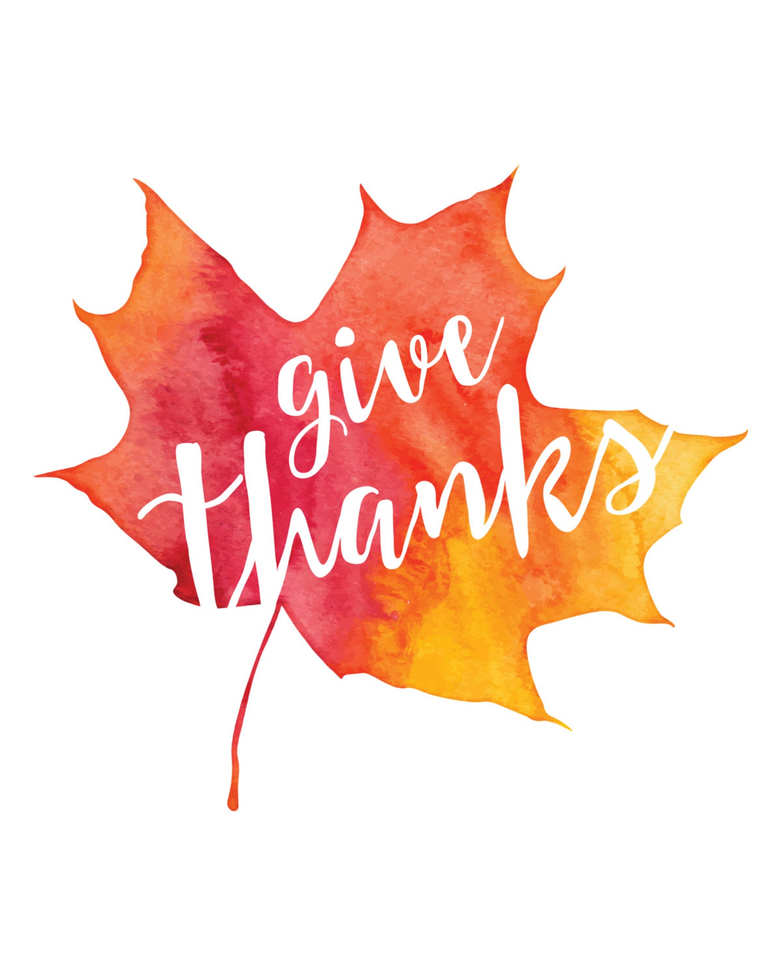 Give Thanks Fall Leaf Printable, Red Orange Yellow Leaf, Inspirational ...