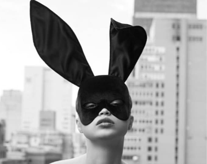 Black Rabbit Bunny Mask Leather Ears Costume Cospaly Larp Renaissance ...