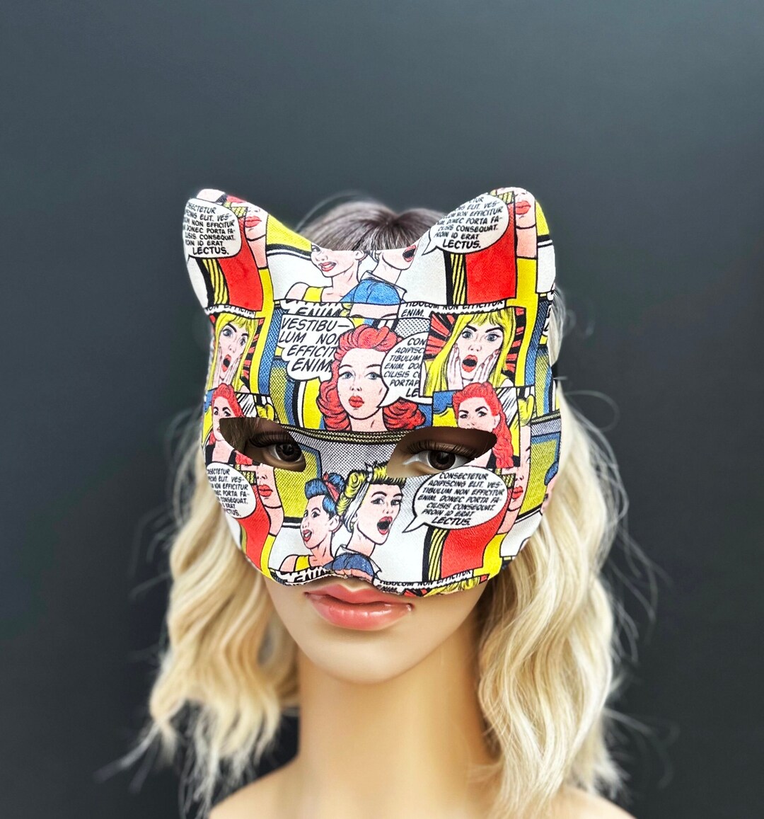 Pop Art Comics Cat Ears Mask - Handmade Item - Masquerade Festival ...