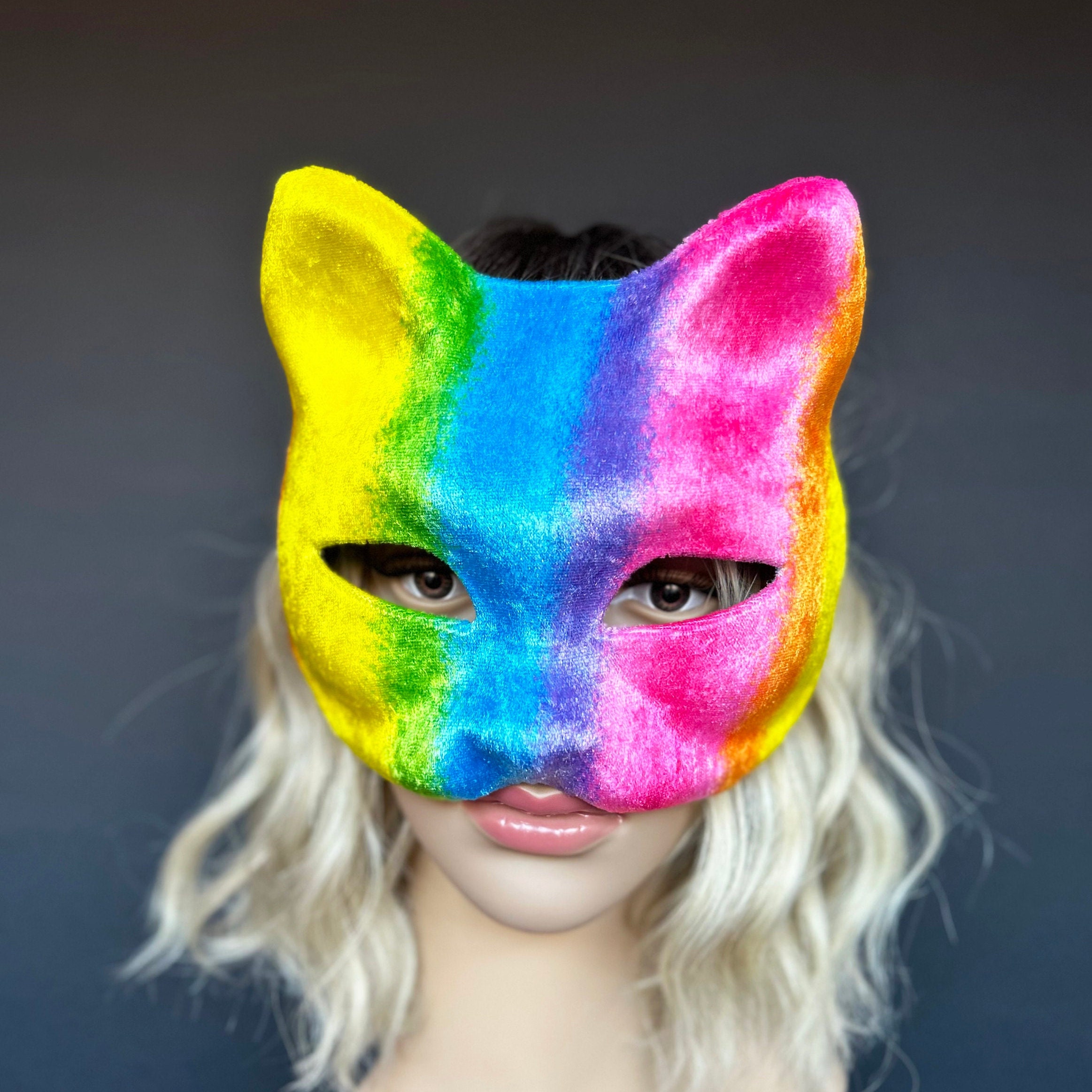 Rainbow Pride Fetish Wear Cat Ears Mask Handmade Item Festival Outfit ...