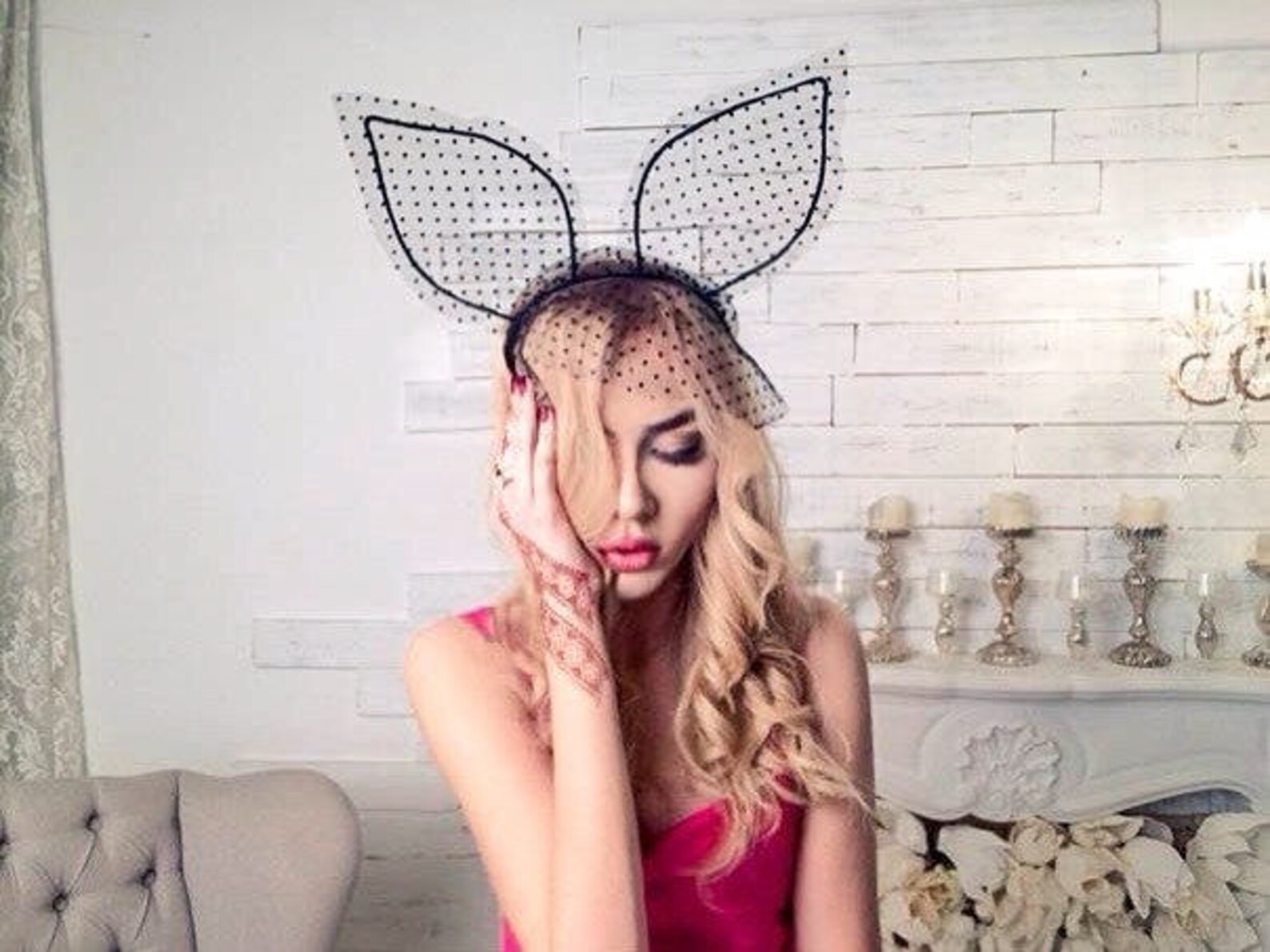 Bunny Ears Headband With Veil Rabbit Mask Headpiece Sexy Etsy