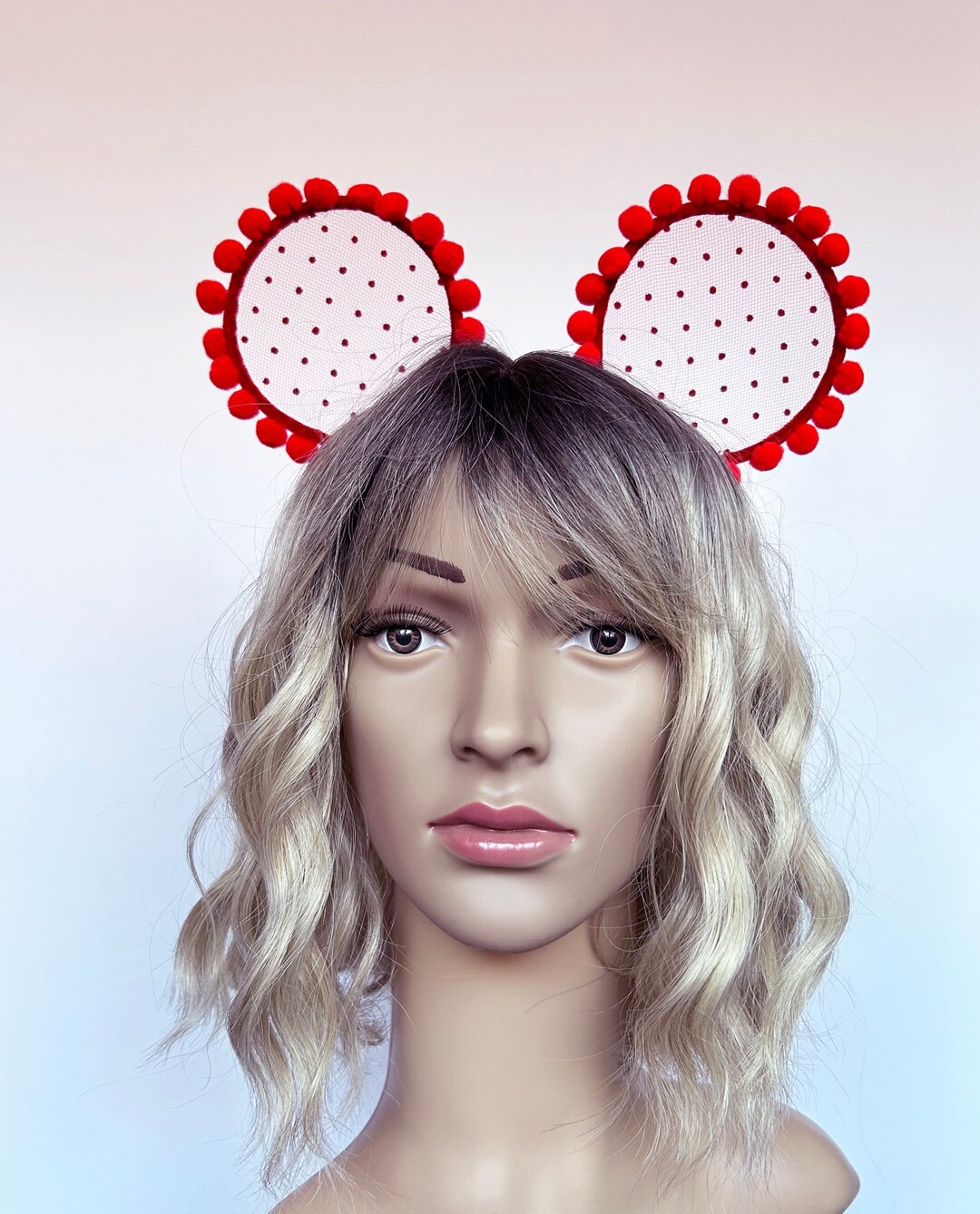 Red Lace Mouse Ears Headband - Handmade Item - Masquerade Festival ...