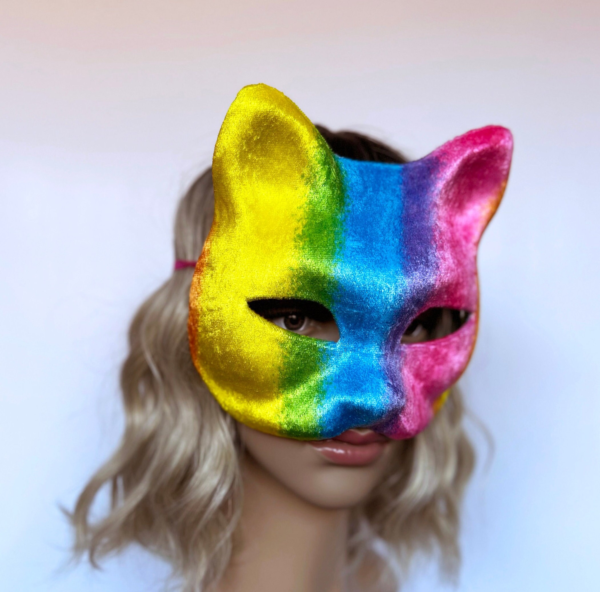 Rainbow Pride Fetish Wear Cat Ears Mask Handmade Item Festival Outfit ...