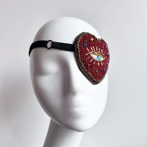 Heart-shaped Eye Patch With Embroidered Rhinestones and Beads - Fashion ...