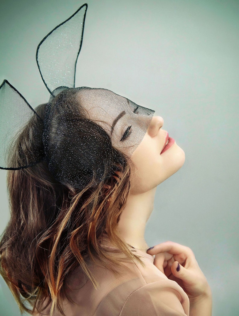 Bunny Ears Headband With Veil Sexy Rabbit Mask Headpiece Etsy