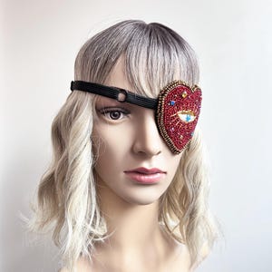 Heart-shaped Eye Patch With Embroidered Rhinestones and Beads - Fashion ...