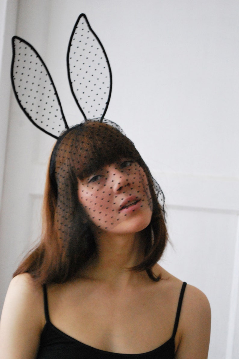 Rabbit Ears Headband With Veil Sexy Bunny Mask Headpiece Etsy