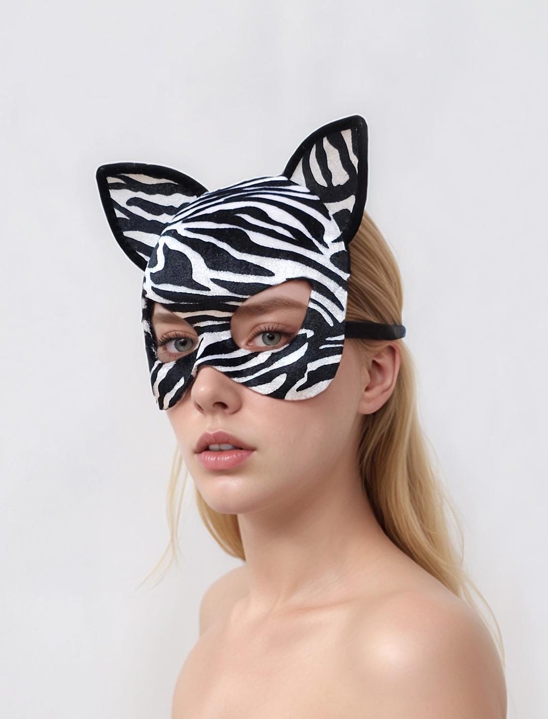 Cat Ears Mask With Zebra Pattern - Handmade Item - Masquerade Festival ...