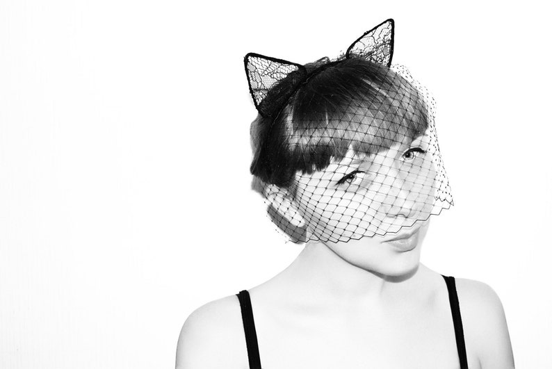 Cat Ears Headband With Veil Sexy Kitten Headpiece Sexy Etsy