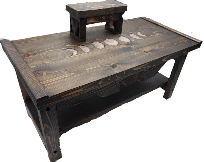 Moon Phases Pedestal Altar Table With Shelf - Etsy