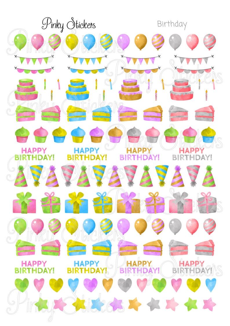 Birthday Stickers Printable Includes Blackout Files for | Etsy
