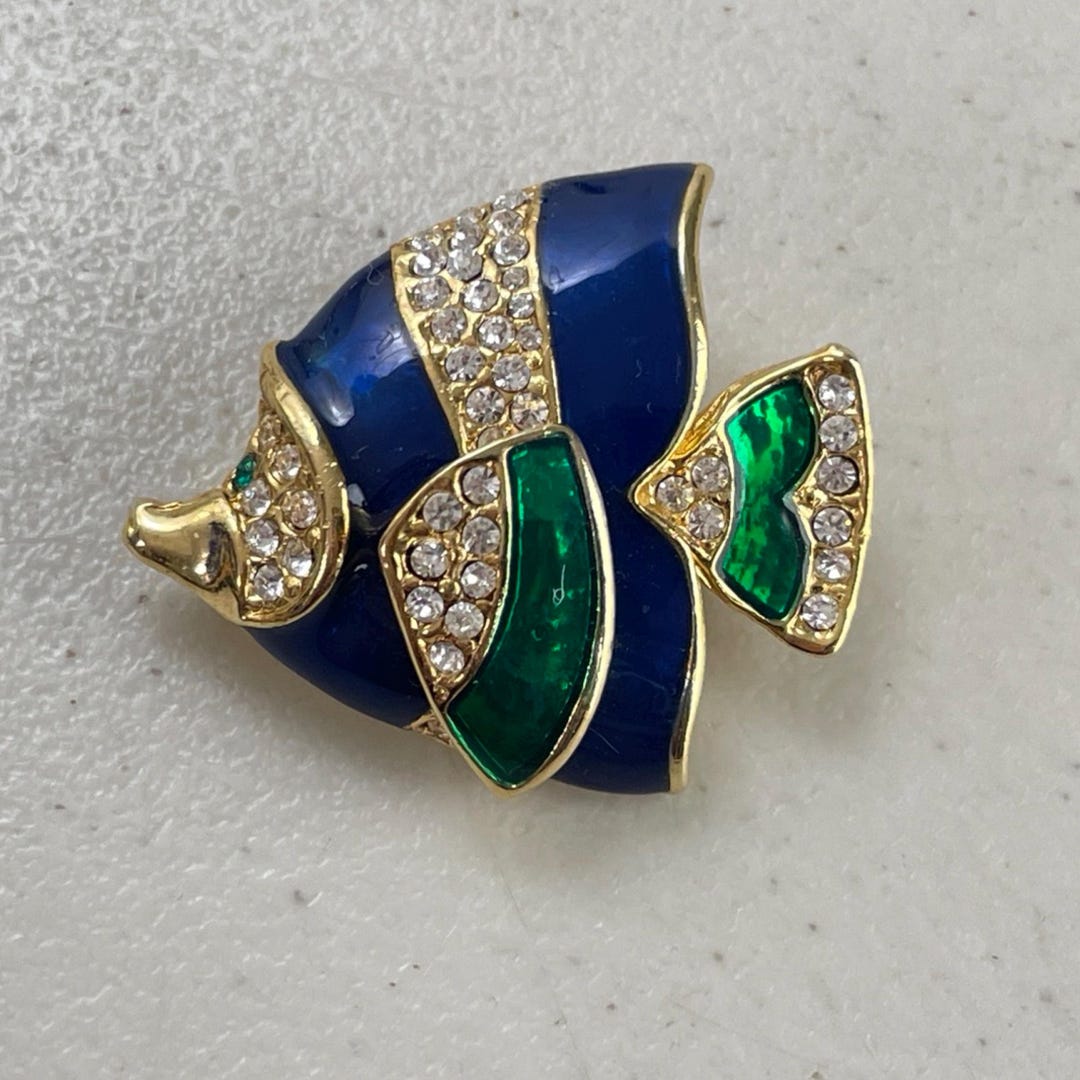 Vintage Angel Fish Pin 1980s Rhinestone & Enamel Ocean Brooch - Etsy