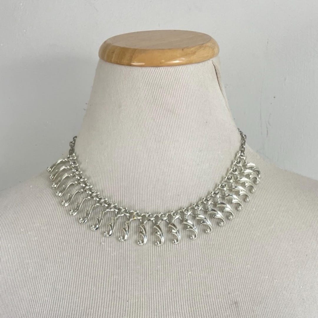 Vintage Chain Link Bib Necklace 1980s Sarah Coventry Silver Tone Metal ...