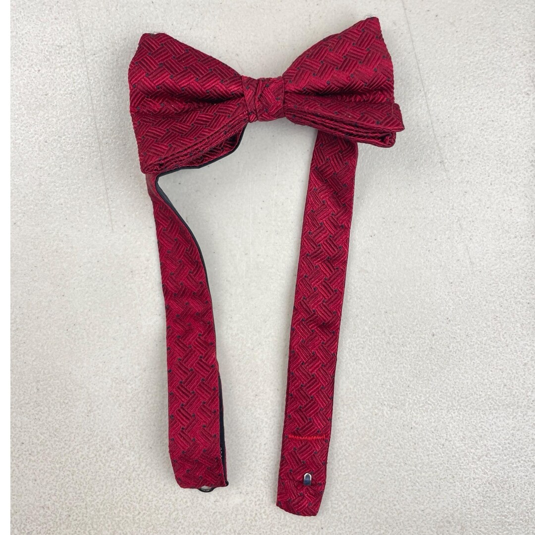 Vintage Red Jacquard Silk Bow Tie 90s Jos A Bank Basket Weave Bowtie ...