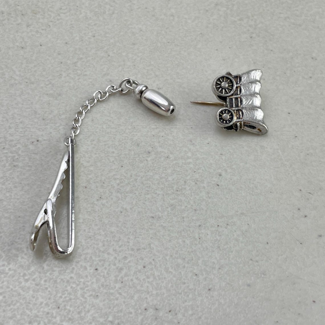 Vintage Covered Wagon Tie Clip & Tack Pin 1960s Hickok Silver Tone ...