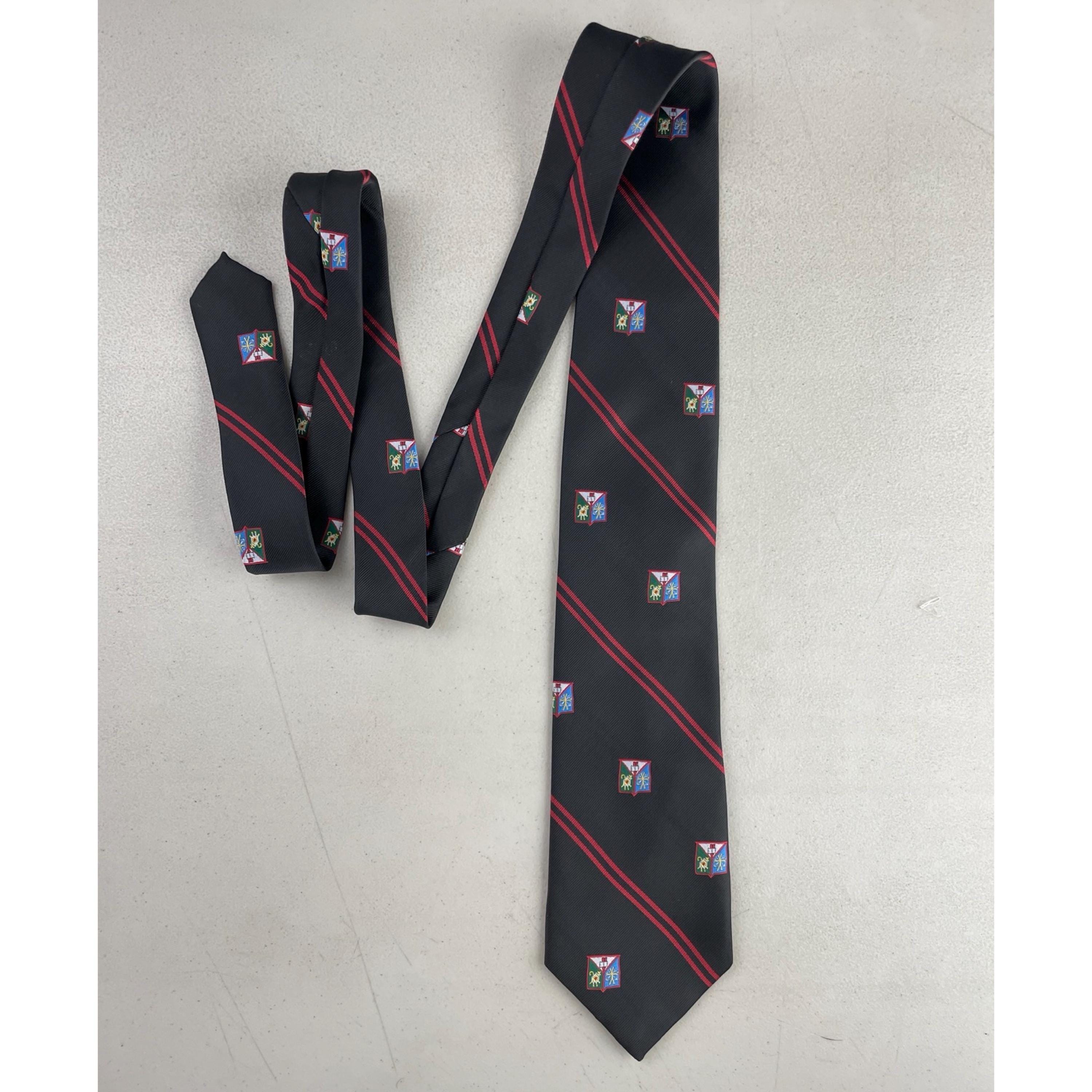 Vintage Prep School Striped Tie 1990s Twill Black Jacquard Shield Logo ...