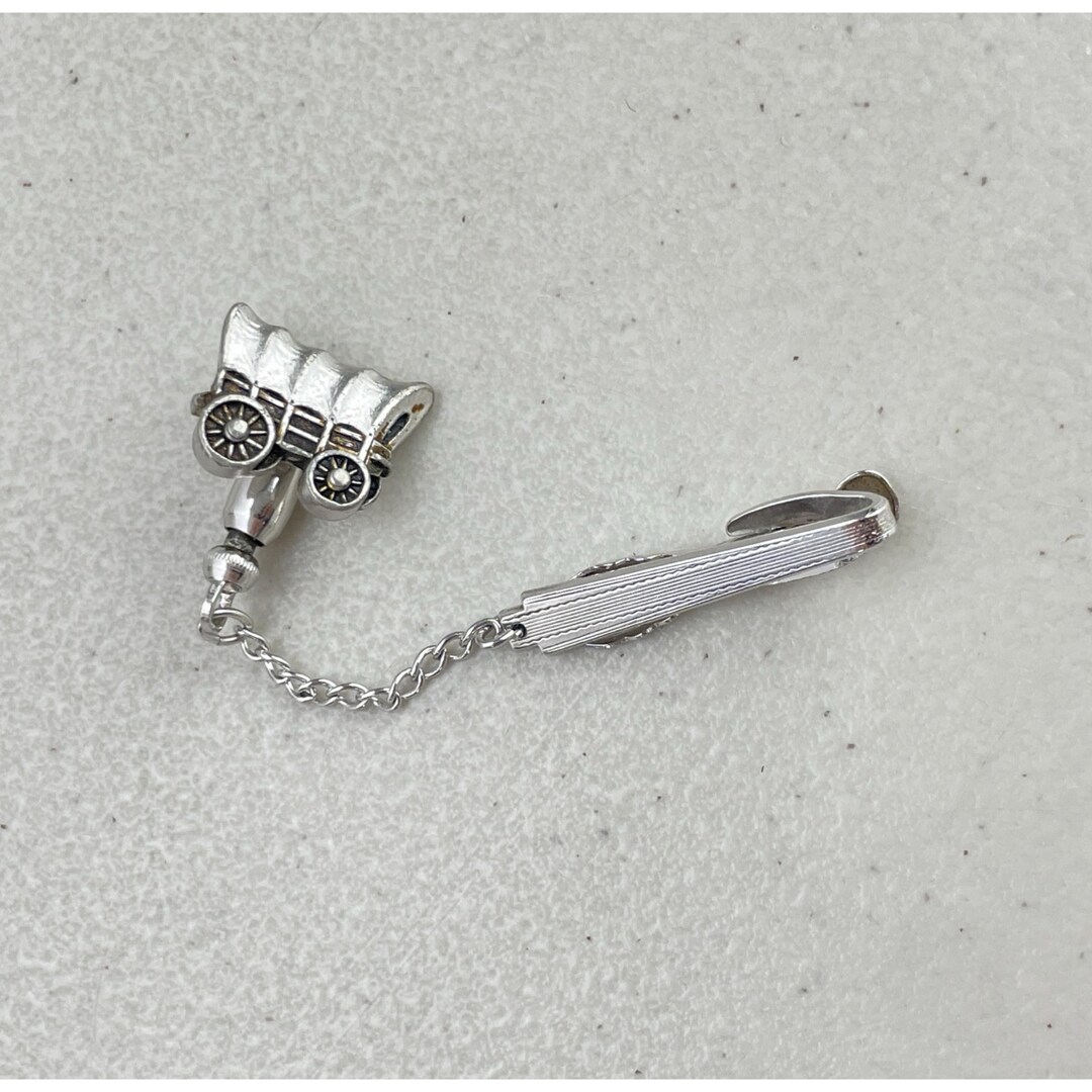 Vintage Covered Wagon Tie Clip & Tack Pin 1960s Hickok Silver Tone ...