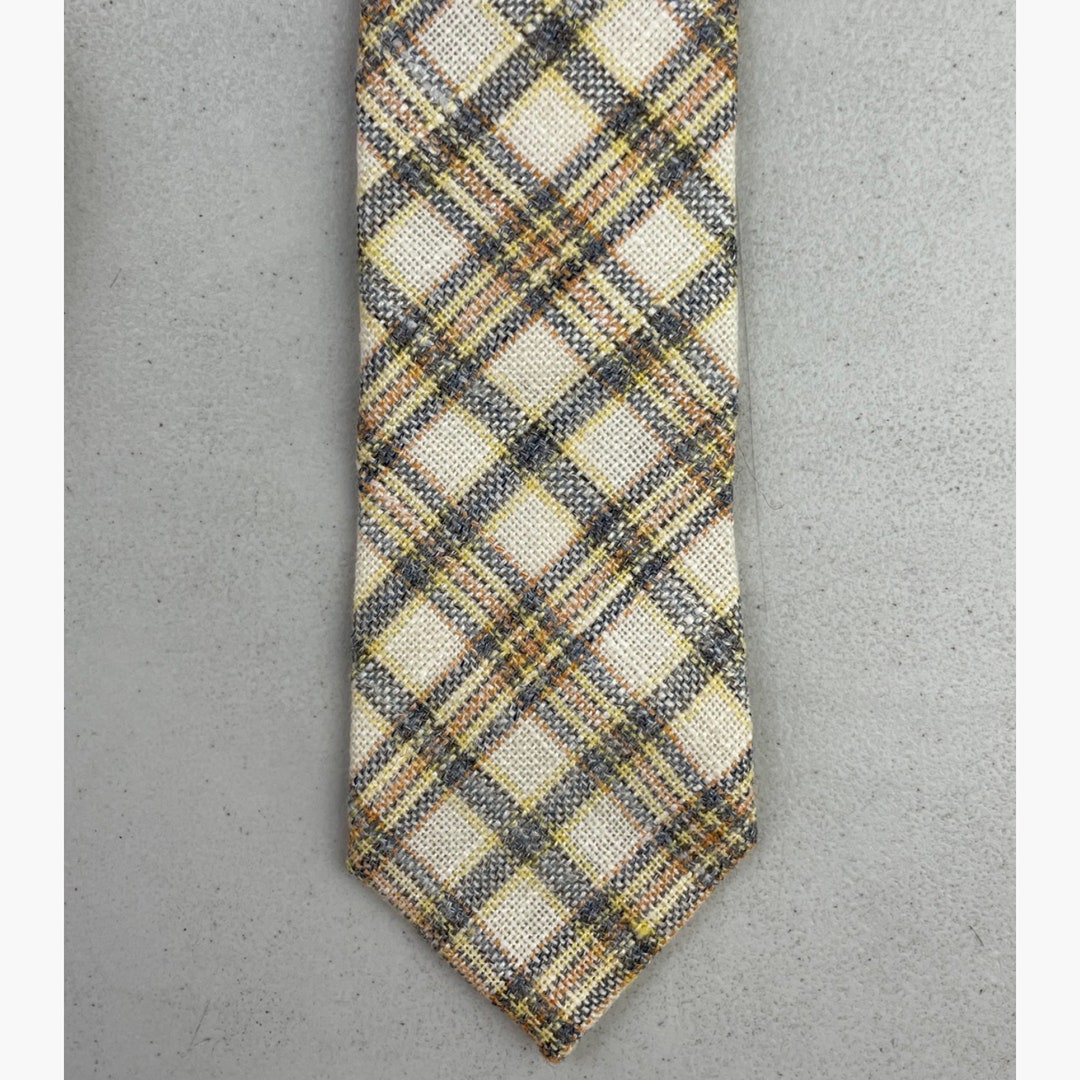 Vintage 1970s Plaid Acrylic Tie Woven Necktie Cream/charcoal Gray ...