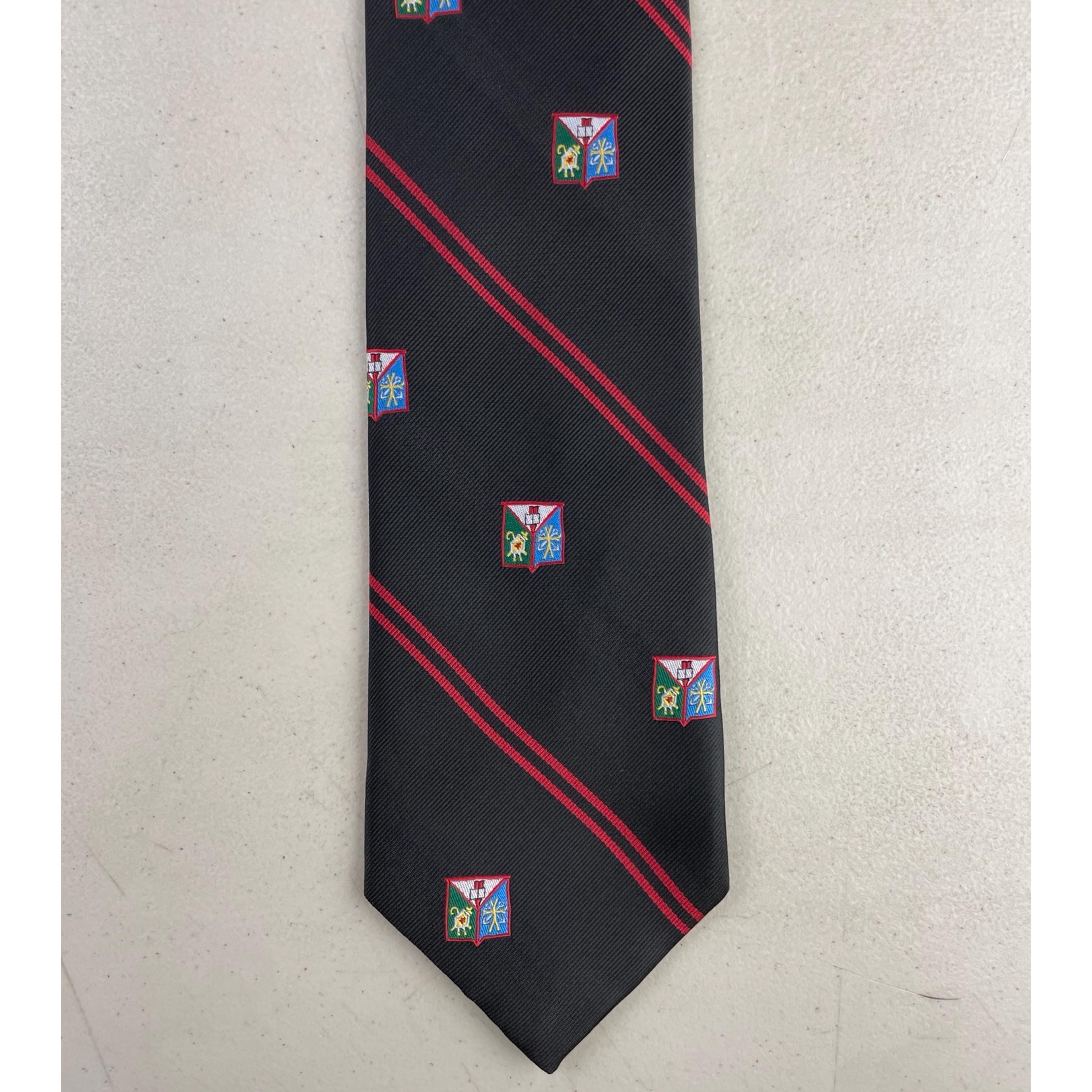 Vintage Prep School Striped Tie 1990s Twill Black Jacquard Shield Logo ...