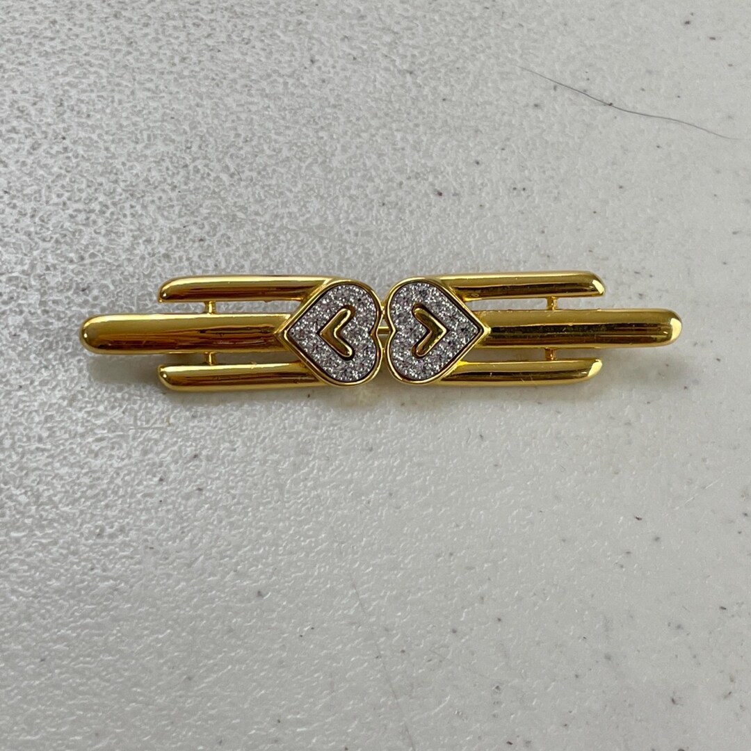 Vintage Monet Heart Brooch 1970s Art Deco Gold Tone Metal Bar Pin - Etsy