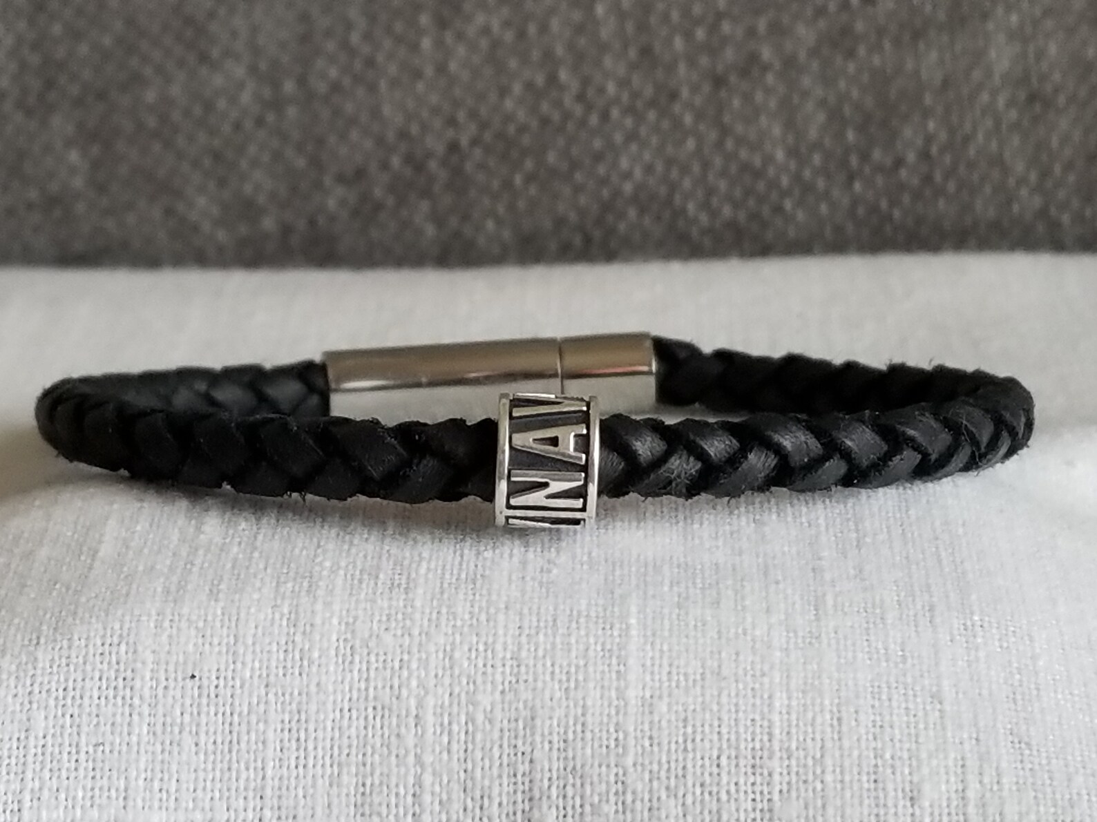 US Navy Blue and Gold Braided Leather Bracelet With a Sterling Silver ...